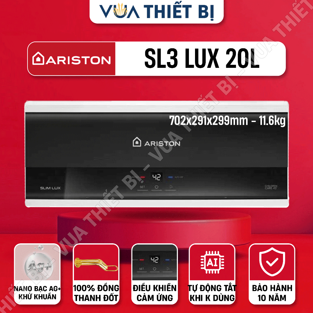 20L | ARISTON SLIM3 LUX 20 lít Ag+ ngang - Bình nóng lạnh gián tiếp ...