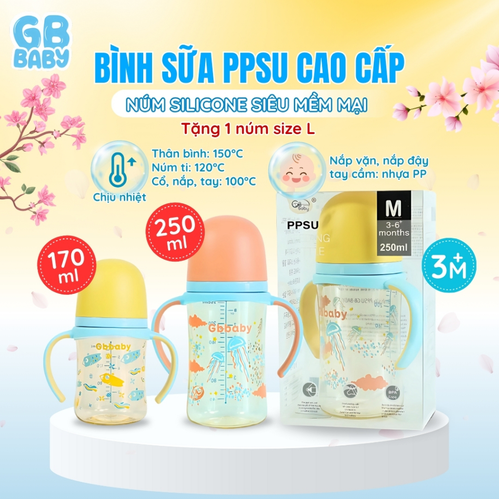 [Tặng 1 núm và bộ quả lọc] Bình sữa PPSU Gb-Baby Chính hãng tay cầm 170ml 250ml cổ rộng | Shopee ...