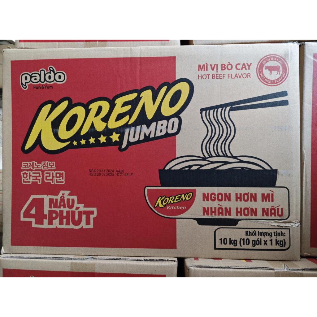 Thùng 100 Gói Mì Koreno Jumbo Vị Bò Cay, Kim Chi, Vị Gà, Vị Tôm Thùng ...