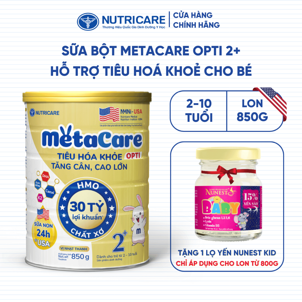 Sữa Bột METACARE OPTI 2+ Nutricare Tiêu Hoá Khoẻ Tăng Cân Cao Lớn Tăng Cường Đề Kháng Vị Thanh ...