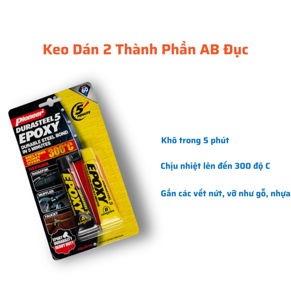 Keo dán AB Epoxy plus five 2 thành phần chịu nhiệt đến 300 độ C giúp ...