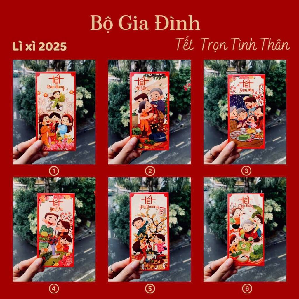 Combo 60 Chiếc theo bộ 6 mẫu Lì Xì tết 2025 Giấy C150 cán mờ siêu đẹp ...