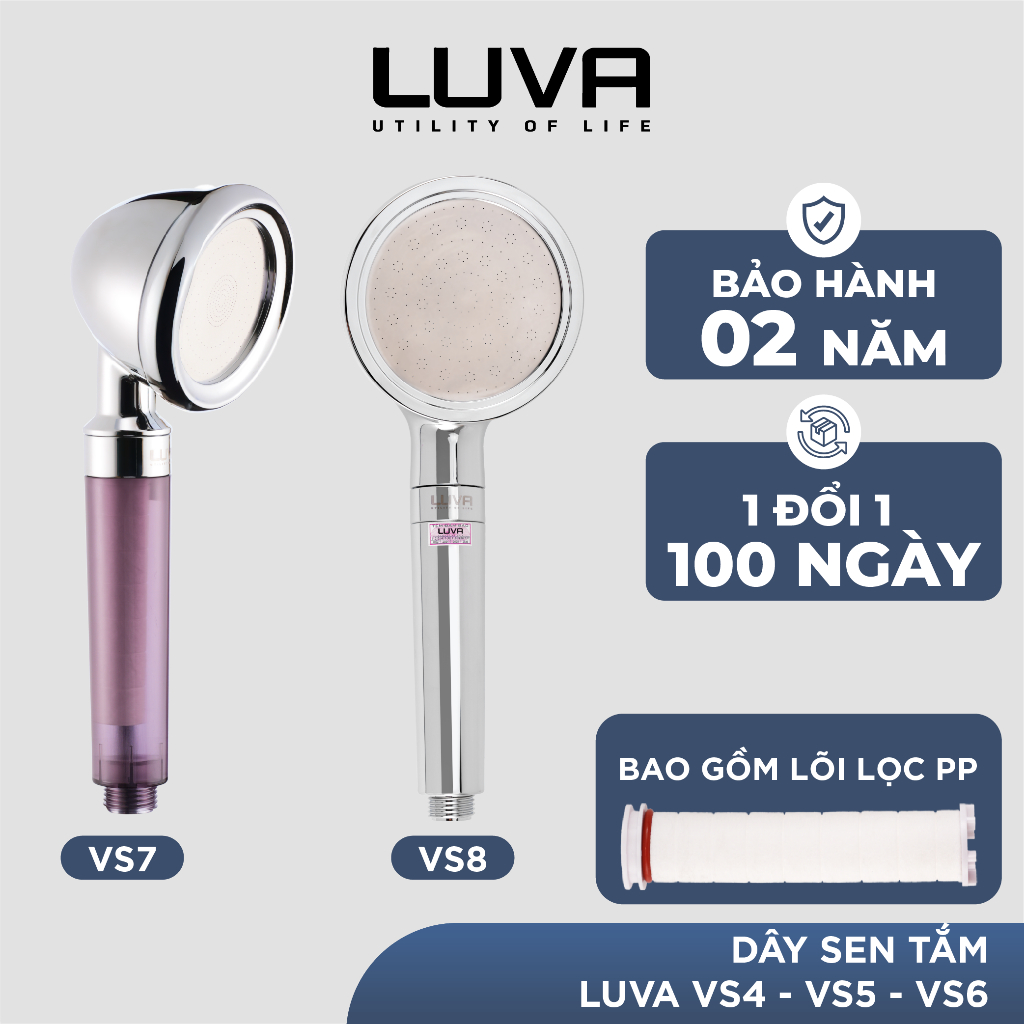 Vòi sen tăng áp LUVA VS7/VS8 kèm 2 bộ lọc khử clo, cặn bẩn, bảo hành 2 năm, đổi lỗi 100 ngày ...