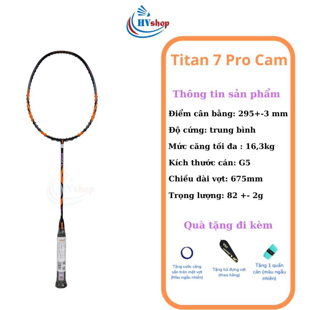 Vợt cầu lông VS Titan 7 Pro chính hãng, miễn phí công căng, cuốn cán và ...