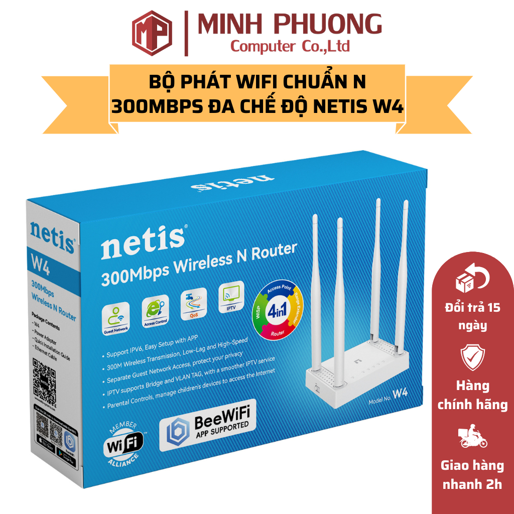 Bộ Phát Router Wifi Chuẩn N Đa Chế Độ NETIS Model W4 300Mbps | Shopee Việt Nam