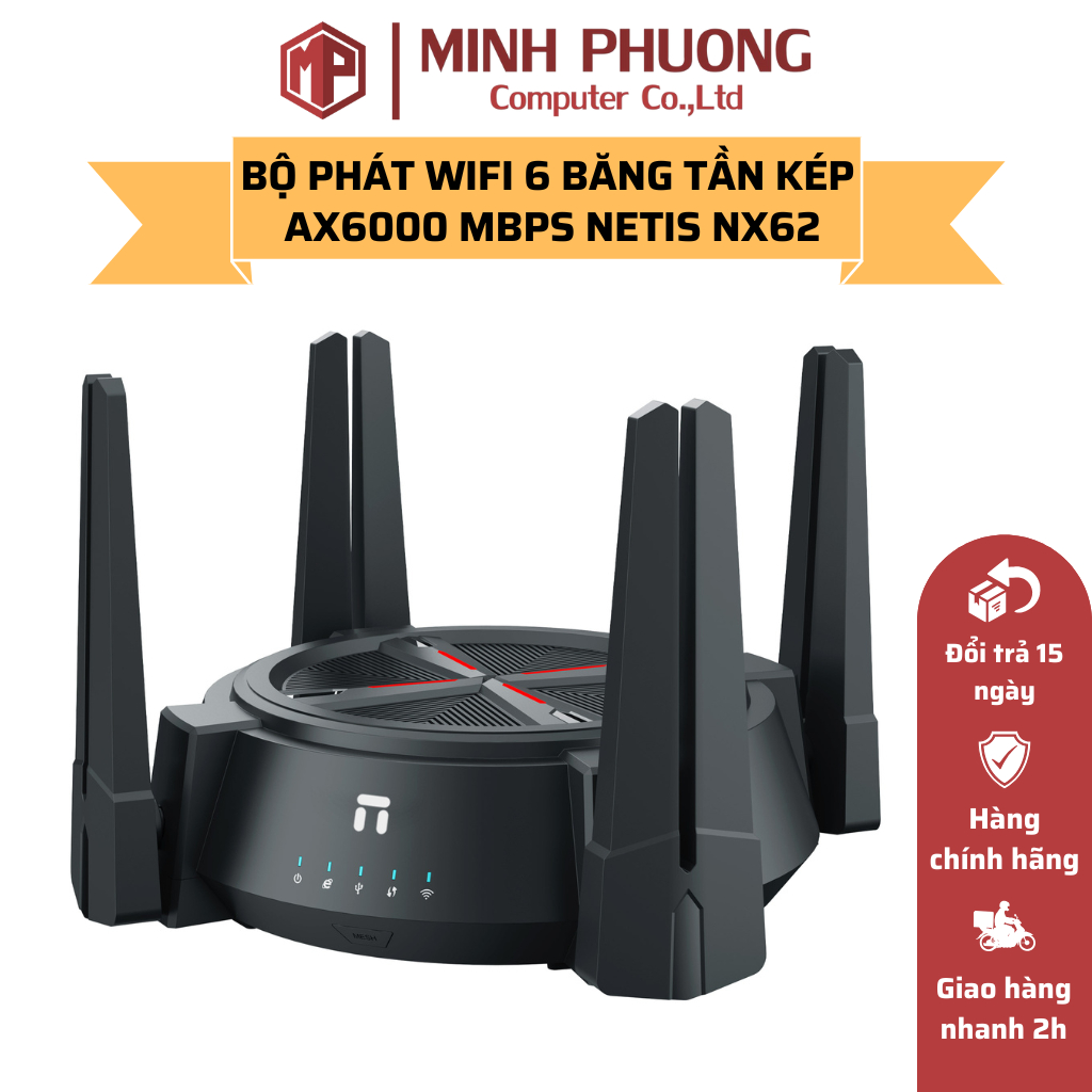 Bộ Phát Router Wifi 6 Băng Tần Kép AX6000 Mbps NETIS Model NX62 ...