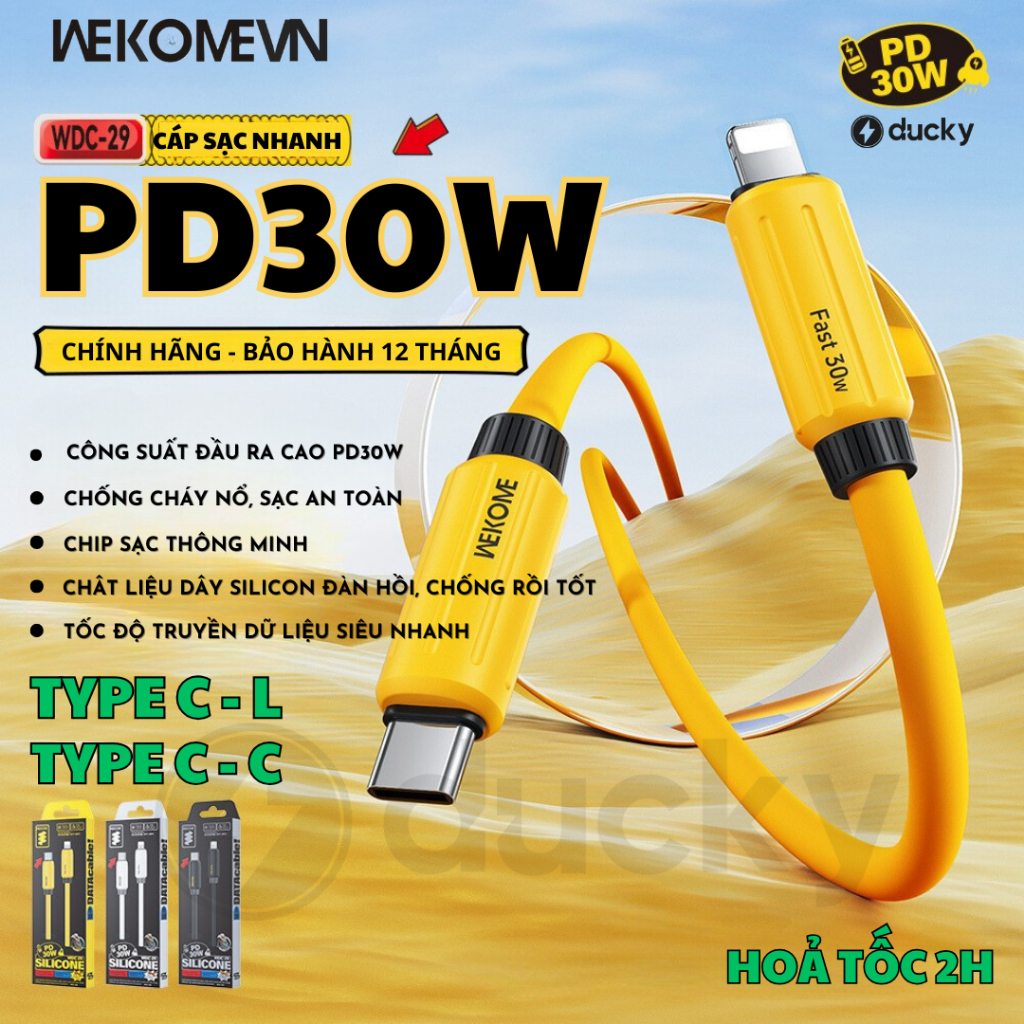 Dây Sạc Nhanh PD 30W 100W WEKOMEVN WDC28-29 Chất Liệu Silicon Chống Rối, Truyền Dữ Liệu 480 Mbps ...