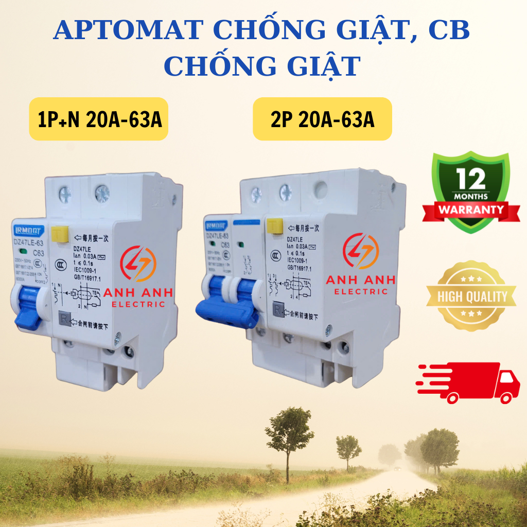 Aptomat chống giật, CB chống giật 2P, 1P+N loại 20A, 32A, 40A, 63A | Shopee Việt Nam