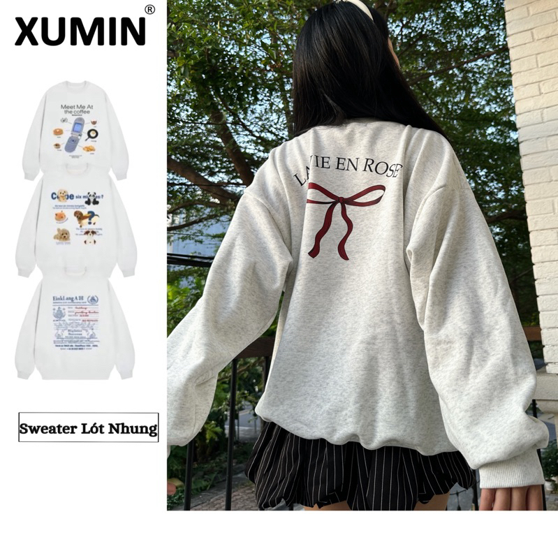 Áo Sweater Nỉ Bông Xám Trắng In Hình Nhiều Mẫu Nỉ Dày Dặn Không Đổ Lông ...
