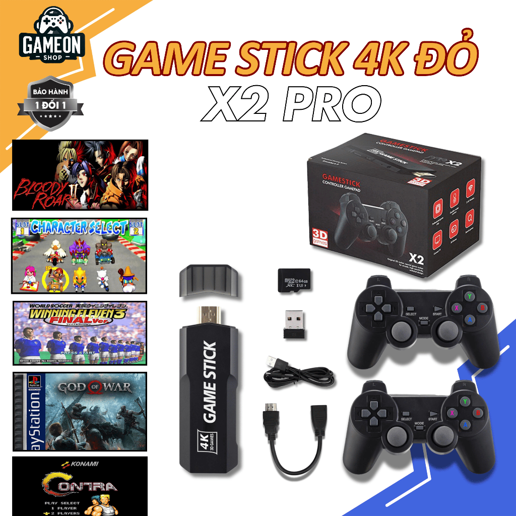 Máy chơi game cầm tay game stick 4k đỏ X2 Pro 64/128GB HDMI, máy chơi ...