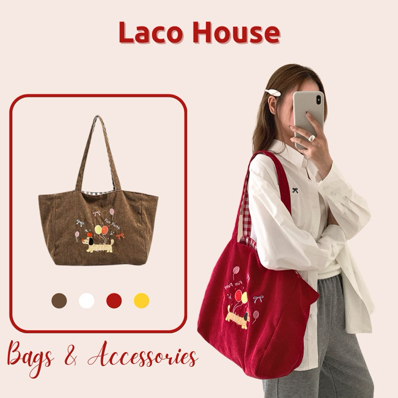 Túi tote 2 mặt canvas caro và nỉ nhung thêu hình dễ thương 🎈 Túi tote ...