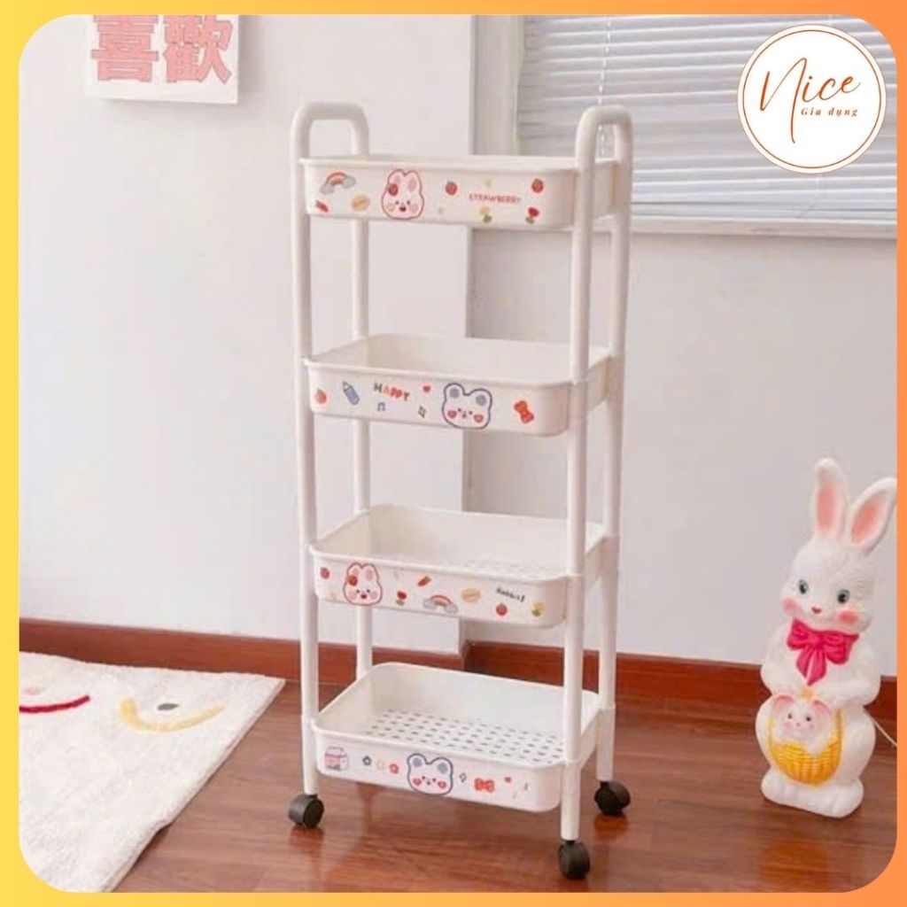 Nicegiadung Kệ Xe Đẩy 4 Tầng Nhựa PP cứng cáp kèm sticker đựng đồ đa ...