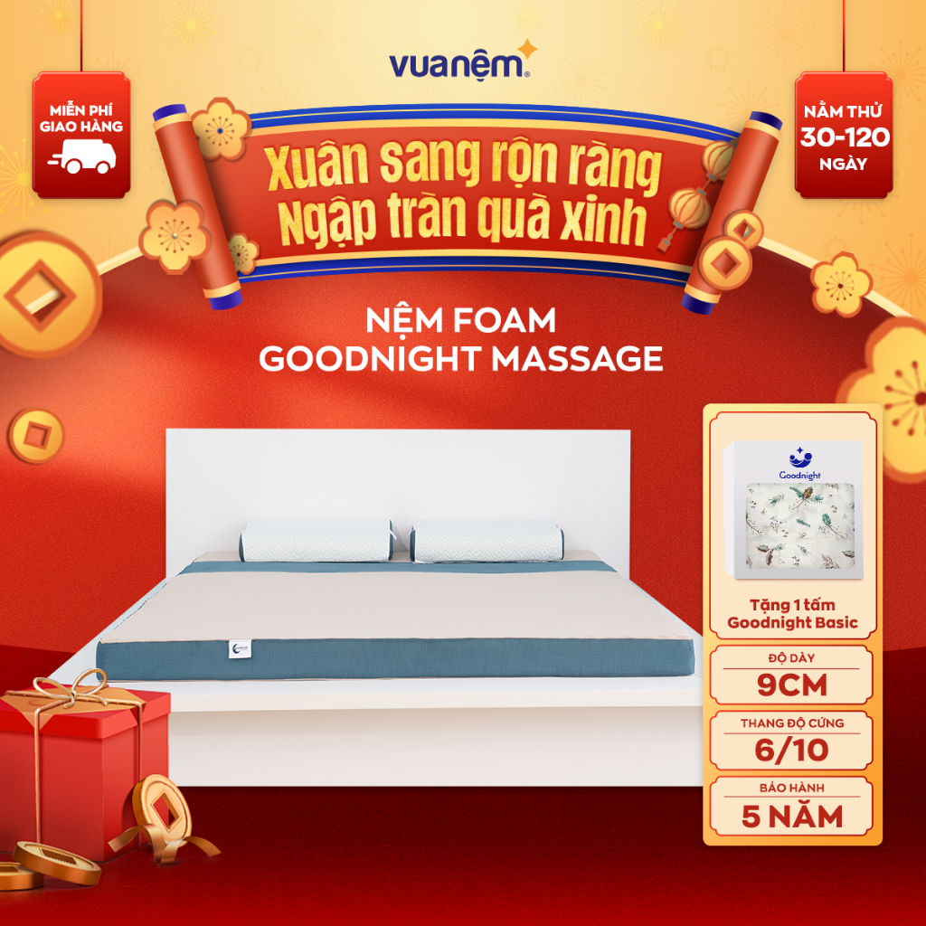 Nệm Foam Goodnight Massage 9cm Đệm Foam Vua Nệm Cấu Trúc Lượn Sóng Duy Trì Tư Thế Nằm Chứng
