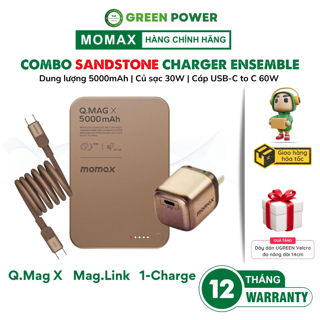 Combo MOMAX Pin Sạc Dự Phòng Q.Mag X 5000mAh Gen 2, Củ Sạc PD 30W, Cáp ...
