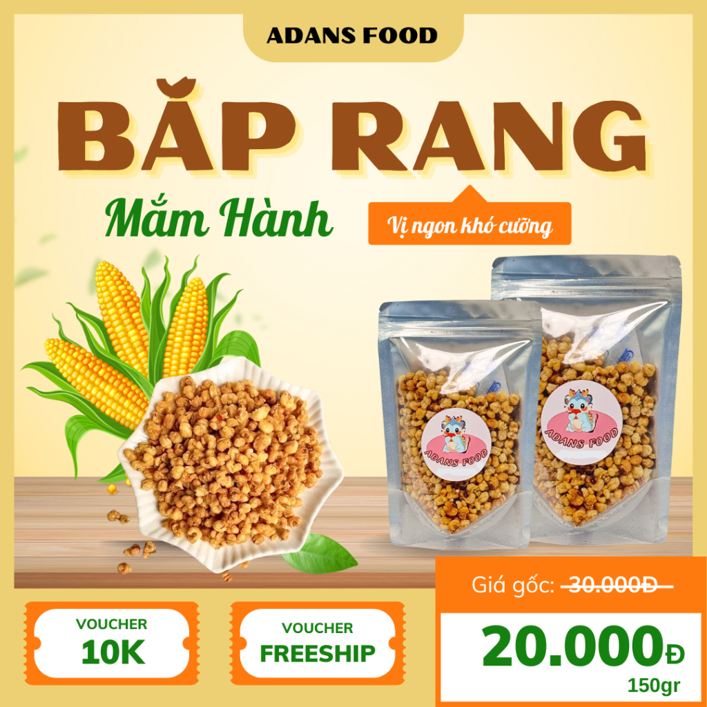 Bắp Mắm Hành Adans Food Bắp Rang Mắm Hành Tỏi Ớt Ngon Cay Bỏng Ngô Mắm ...