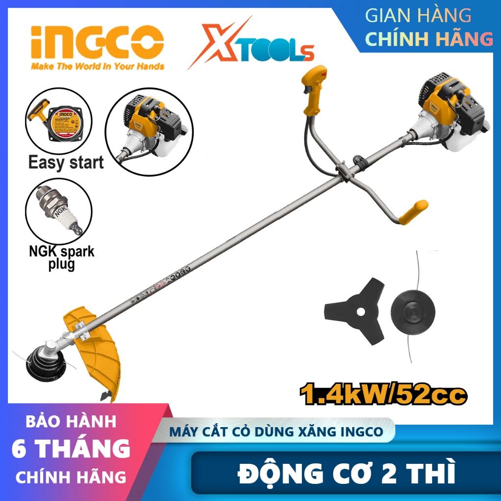 Máy cắt cỏ dùng xăng INGCO Ống lót ống: 2,4mmx4m Đường kính lưỡi: 255mm (3 răng) Dung tích bình ...