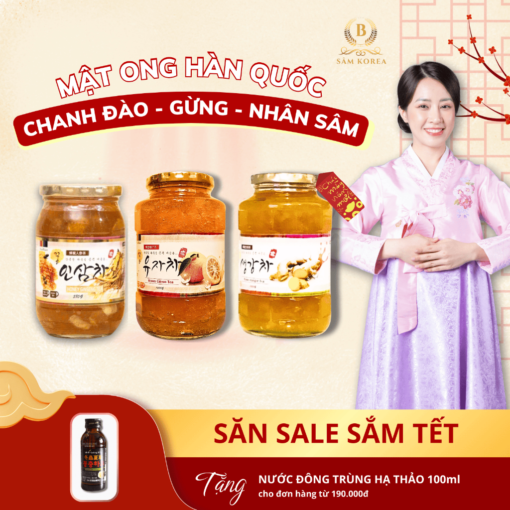Mật ong Hàn Quốc ngâm gừng chanh đào nhân sâm tăng cường đề kháng giảm ...