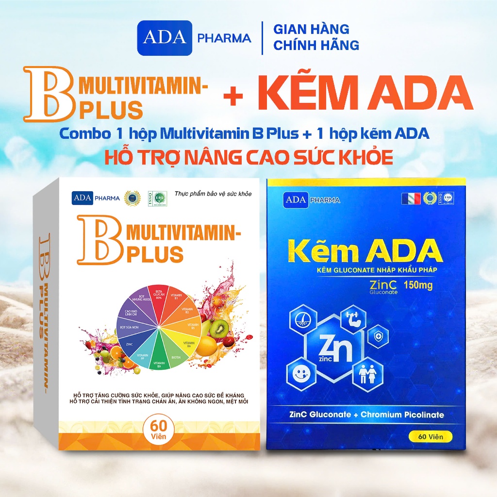 Combo KẼM ADA - MULTIVITAMIN B plus Hỗ trợ tăng cường sức khỏe toàn ...