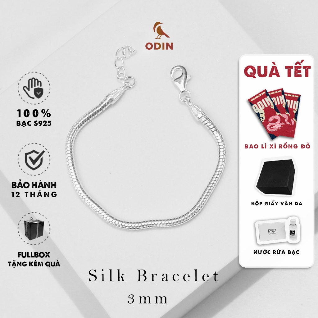Vòng tay bạc ODIN Silver Silk - Bản 3MM (Lớn)-Dạng lụa mềm sang trọng, tối giản - Bạc s925 ...