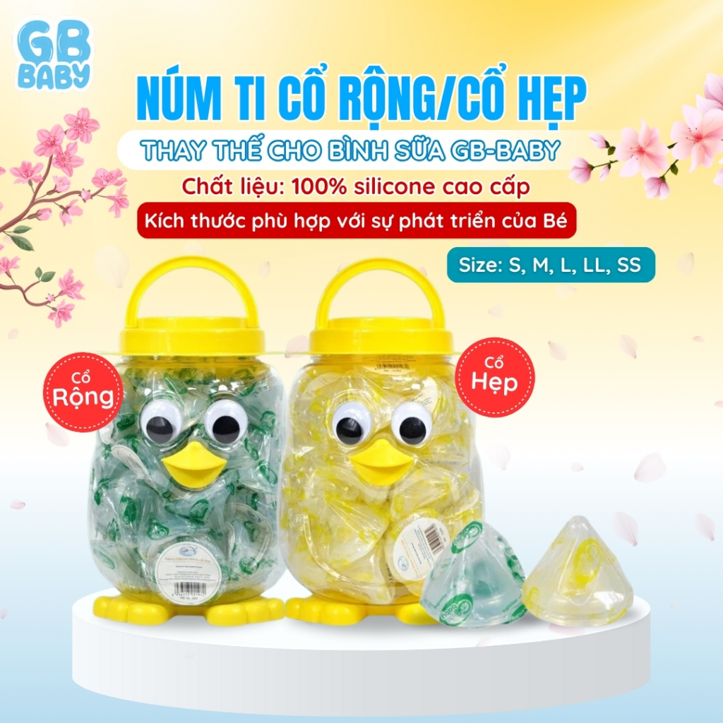 (trộn size) Lọ 40 cái Núm ti cổ rộng/cổ hẹp thay thế cho bình sữa Gb ...