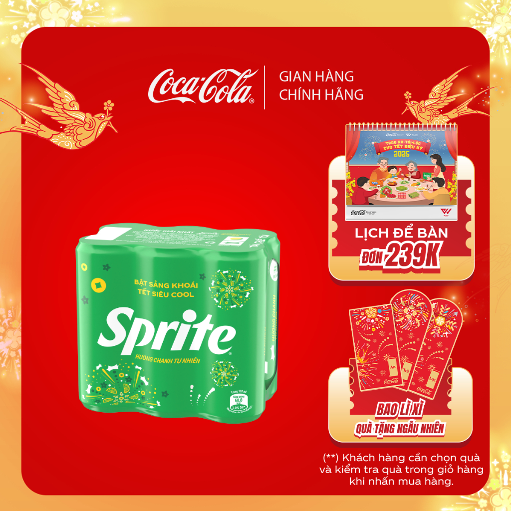 Lốc 6 Lon Nước Giải Khát Có Gas Sprite Hương Chanh 320ml/Lon Sale 15.1 ...