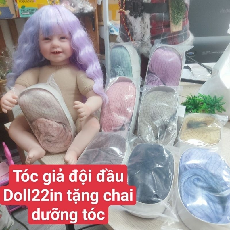 tóc giả búp bê 22in tặng kèm keo dán và chai dưỡng tóc cho búp bêmềm ...