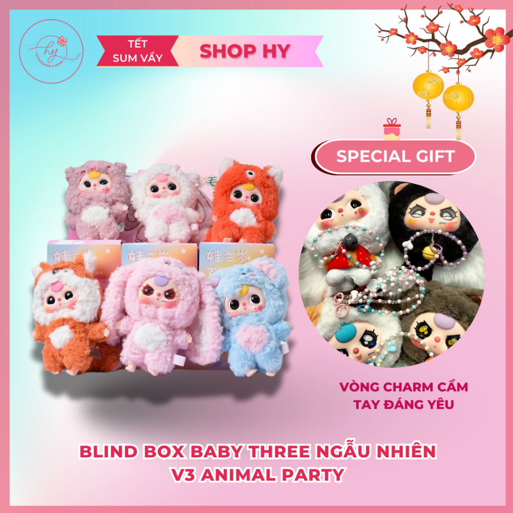 Full Blindbox Baby Three V3, Full Set 6 Box V3 Animal Party Pop Mart ...