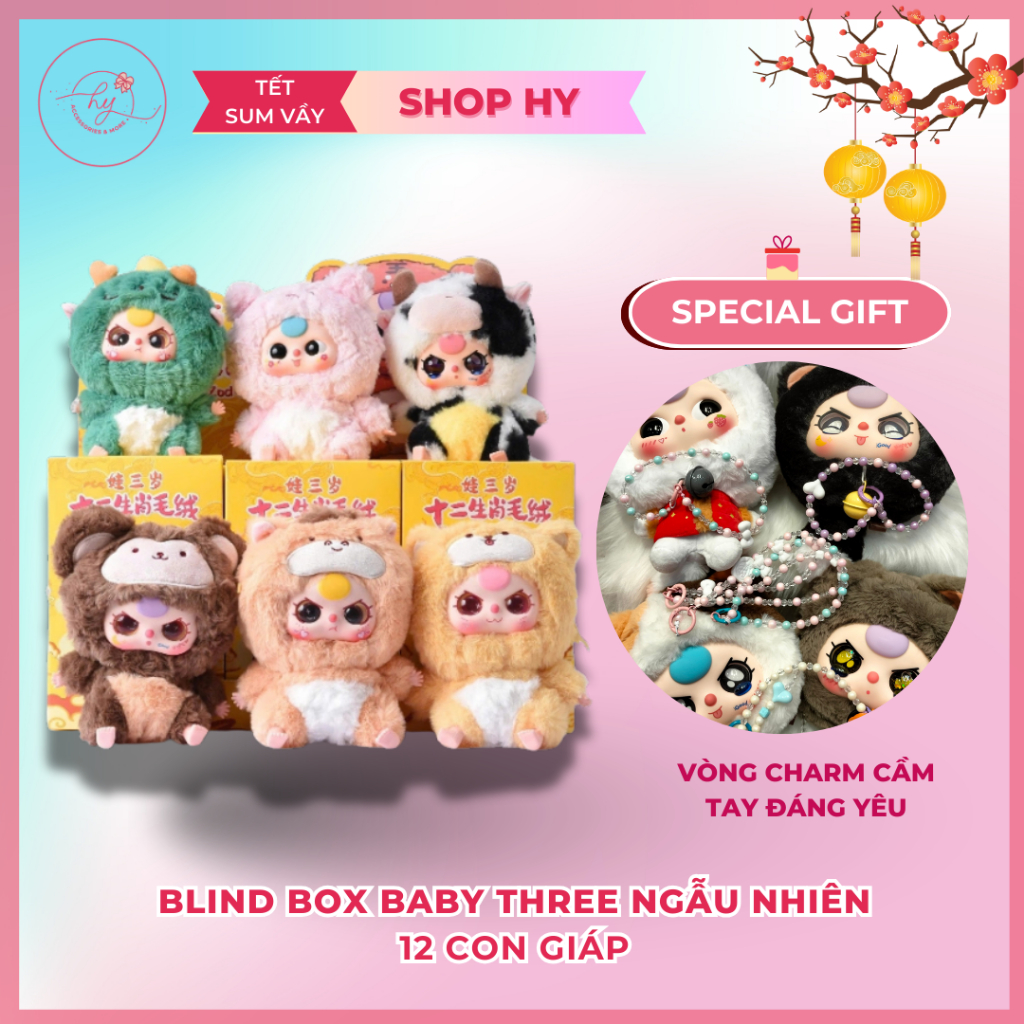 Blindbox Baby Three 12 con giáp, hộp mù quà tặng gấu bông Baby Three ...