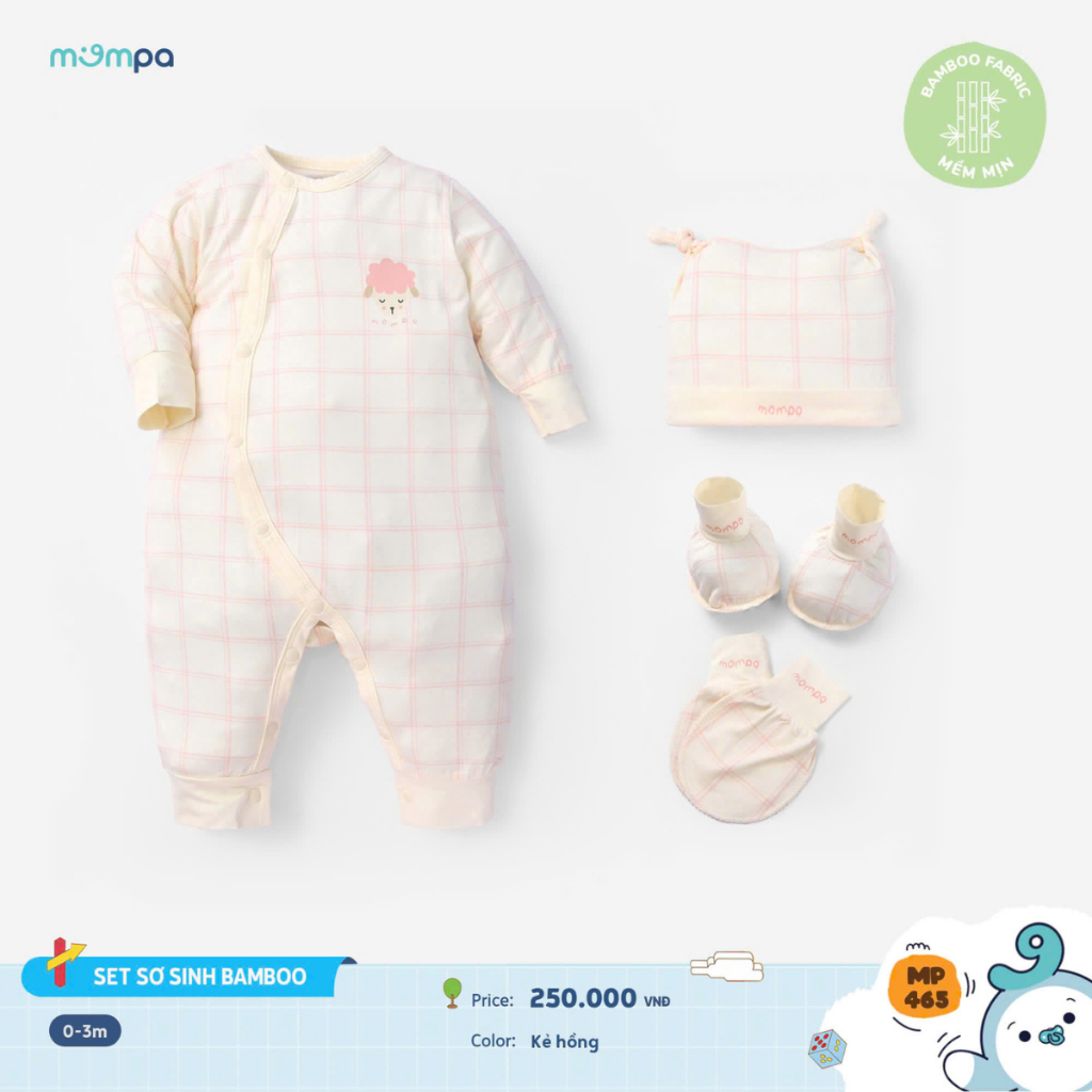 Bodysuit sơ sinh Mompa áo liền quần kèm mũ yếm bao tay chân vải Bamboo ...