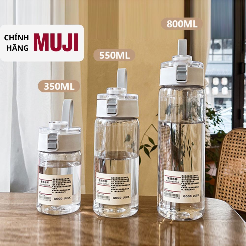 Bình nhựa đựng nước muji trong suốt 350ml, 550ml, 800ml cao cấp nắp chống tràn có quai đeo ...