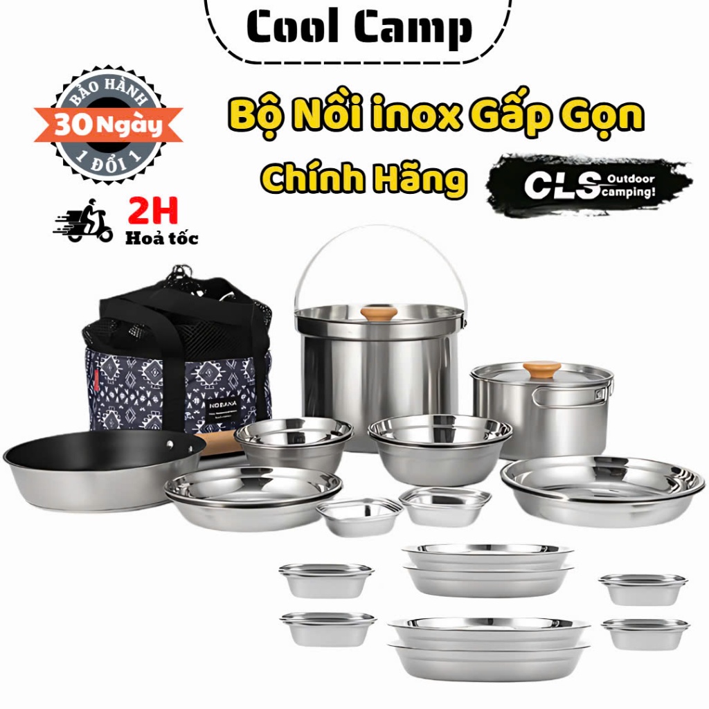 Bộ Nồi Gấp Gọn Dã Ngoại Inox 304 Chính Hãng CLS, Bộ Nồi Cắm Trại Camping An Toàn Dễ Mang Theo ...