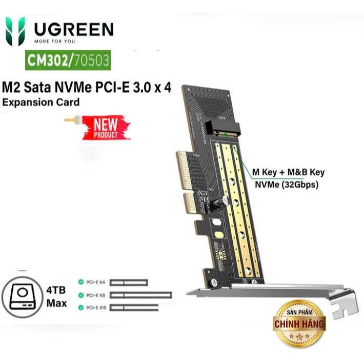 Card PCIe M.2 NVMe Ugreen 70503 CM302 (Hỗ trợ M-Key, 2230/2242/2260 ...