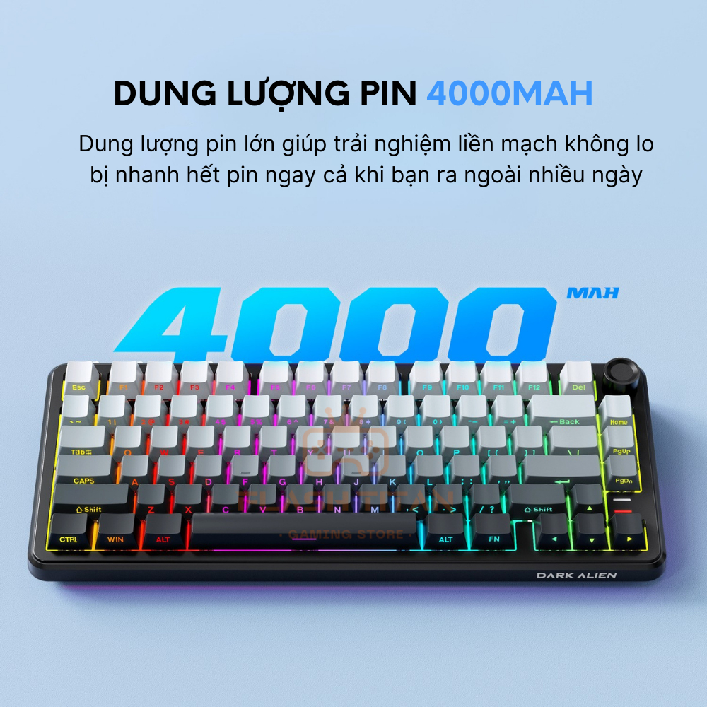 Bàn phím cơ không dây Dark Alien K820 - Hỗ trợ hotswap - 3 mode kết nối - Có núm xoay, mạch xuôi ...