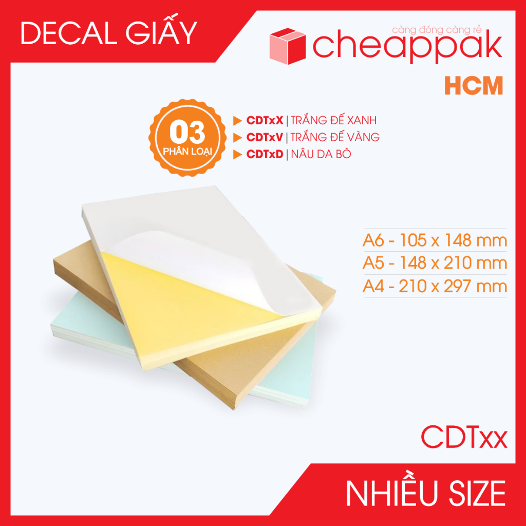 CDT01x - Xấp 50 tờ giấy decal khổ A4 - Nhiều màu - Giấy in đơn hàng ...