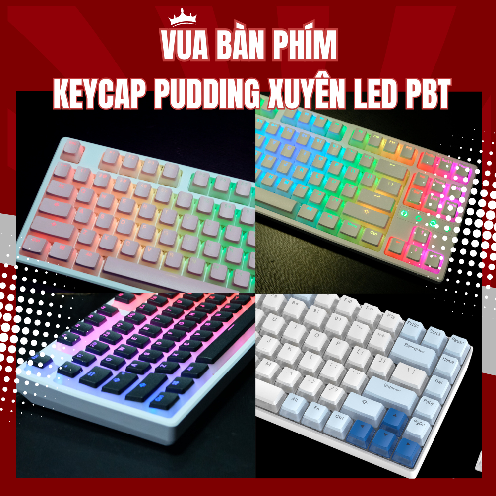 Bộ keycap xuyên led pudding profile OEM nhựa PBT double shot nhiều màu ...