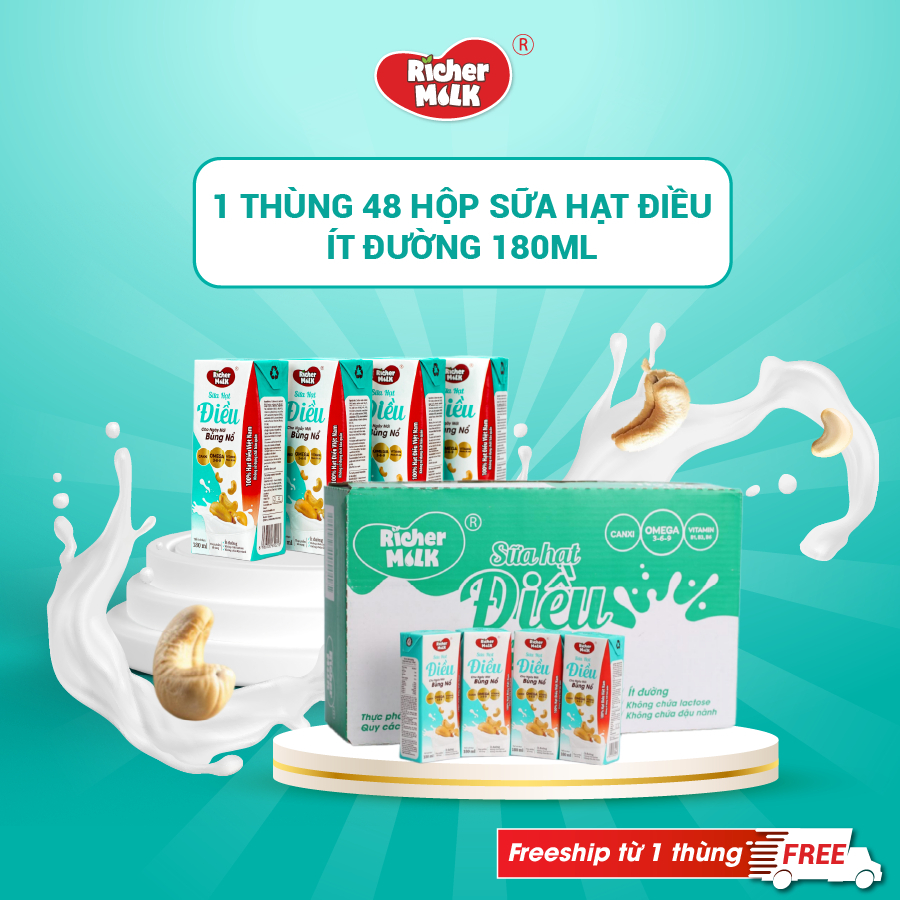 Sữa Hạt Điều Canxi 2 Vị Chống Lão Hóa Dinh Dưỡng RICHER MILK 180ml ...