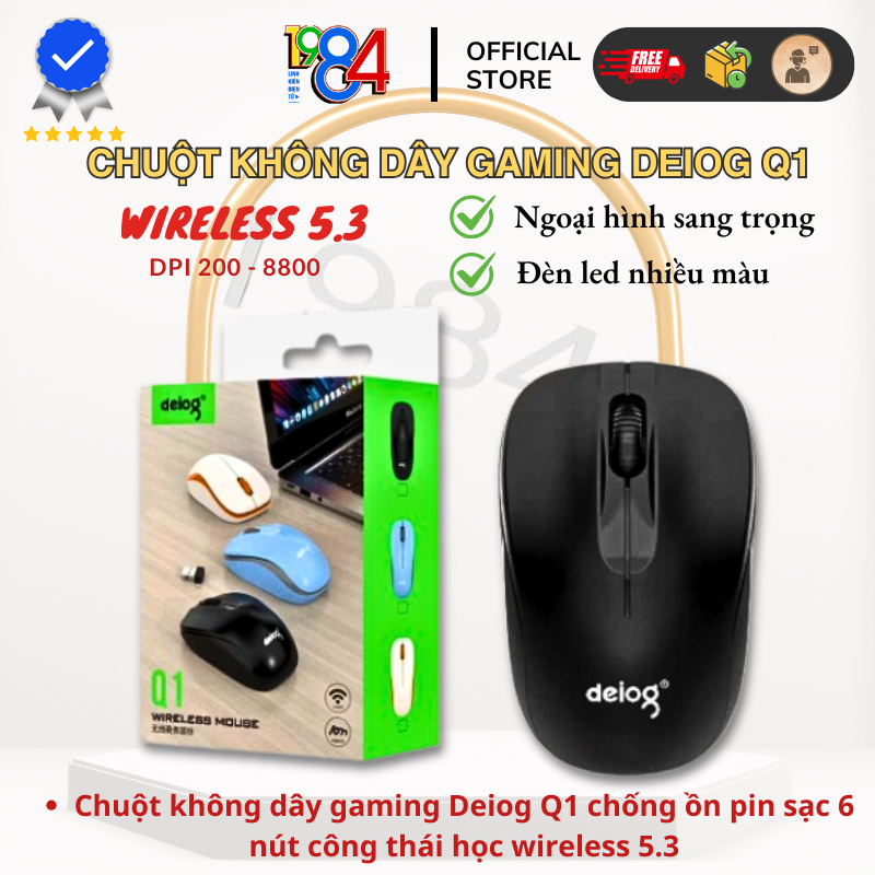 Chuột máy tính không dây gaming Deiog Q1 pin sạc 6 nút công thái học ...