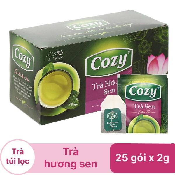 COZY -- hộp SEN 50gr / 25 túi -- TRÀ HƯƠNG SEN TÚI LỌC Lotus Flavored ...