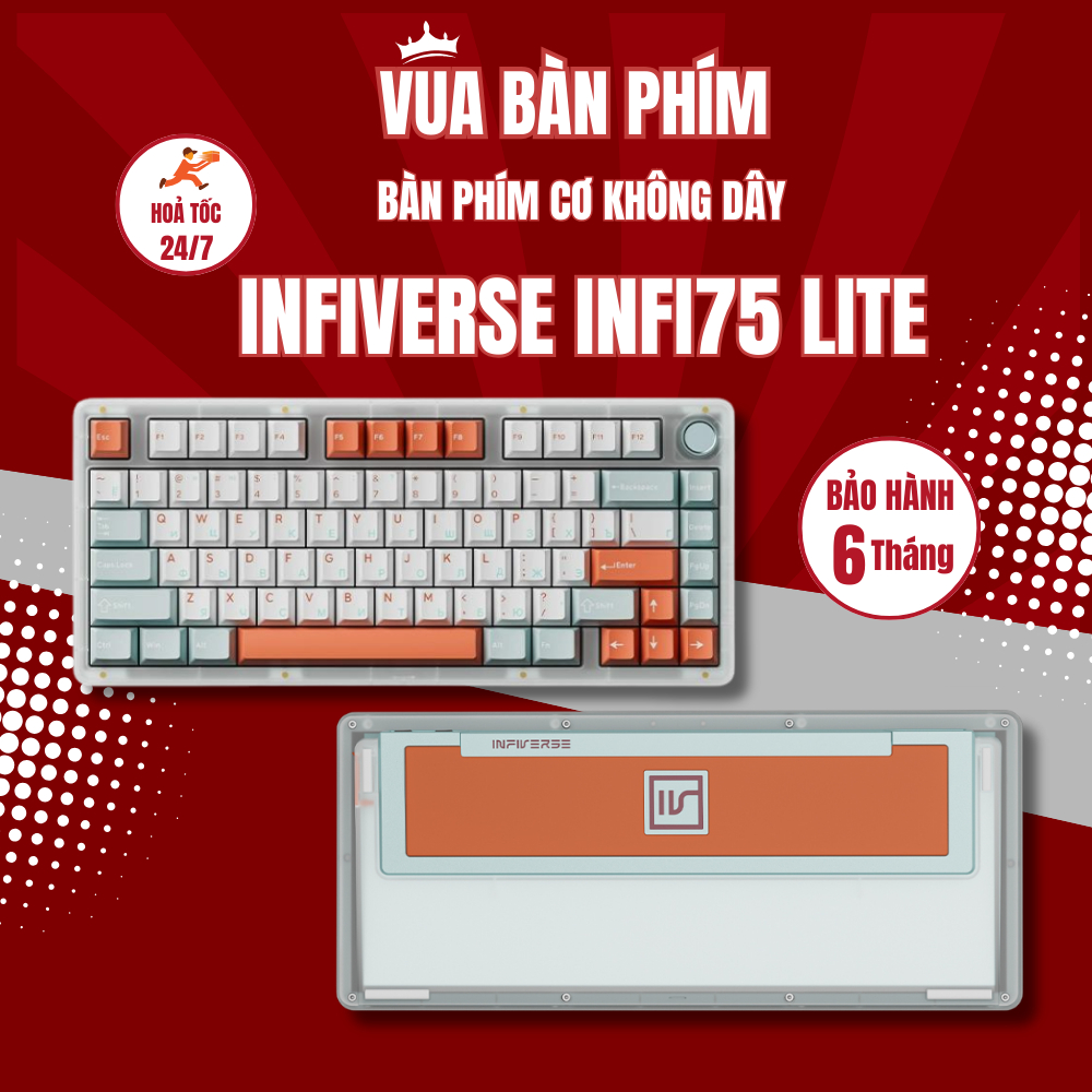 [Hàng Sẵn] Bàn phím cơ không dây Keyverse Infi75 Lite 3 mode, mạch xuôi, hotswap ,tạ nhôm ,led ...