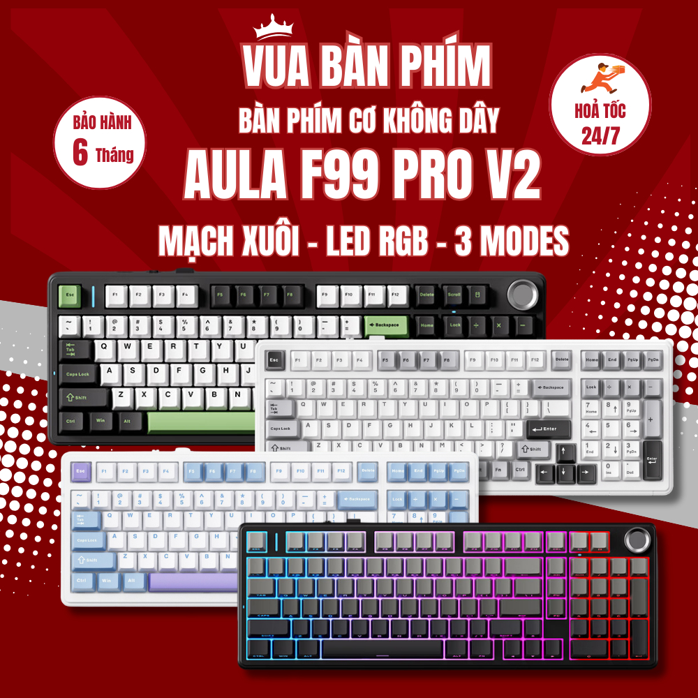 [Hàng Sẵn] Bàn phím cơ không dây Aula F99 | aula f99 mạch xuôi/ngược ...
