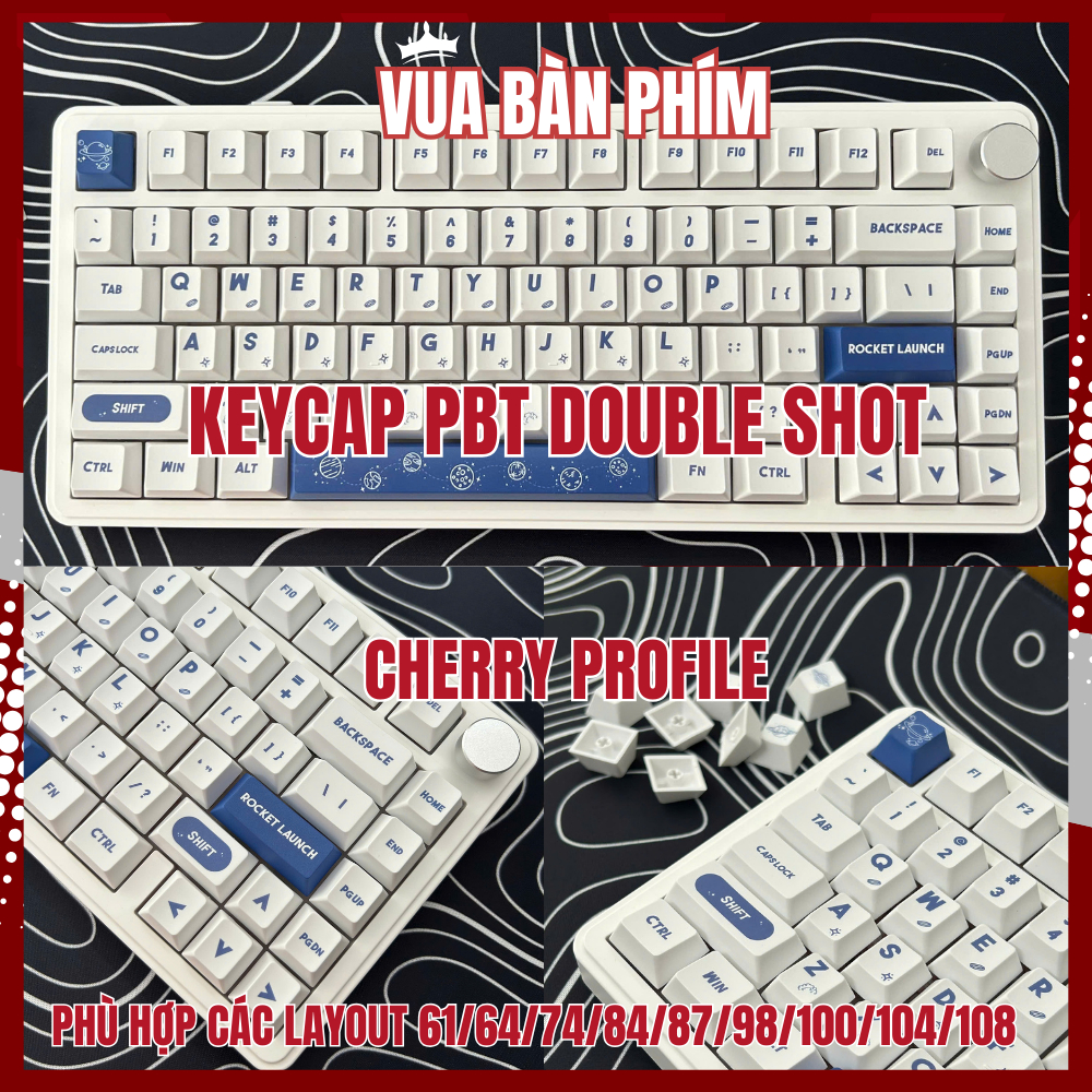 Bộ keycap Astronaut Nasa chất liệu nhựa pbt double shot, profile cherry ...