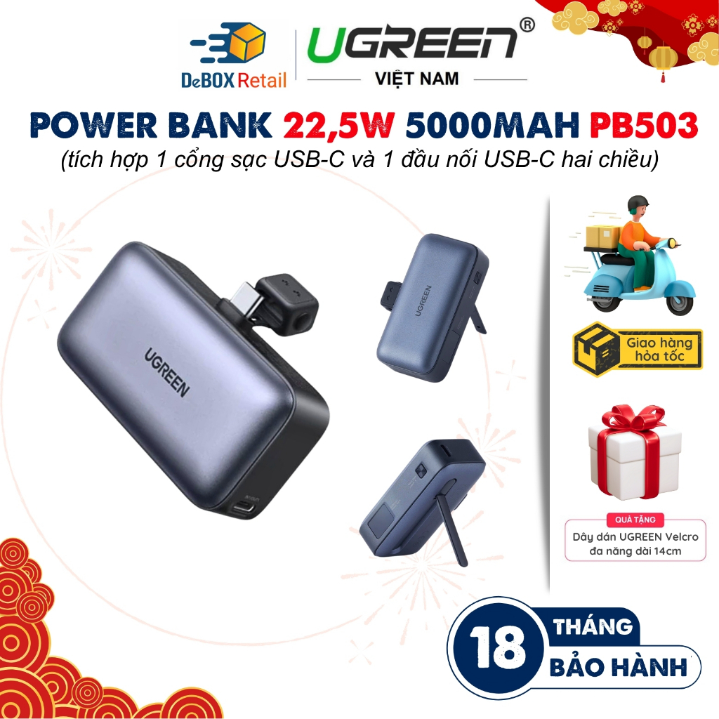 Pin dự phòng tích hợp đầu nối USB-C UGREEN PB503 5000mAh PD 20W, SCP 22 ...