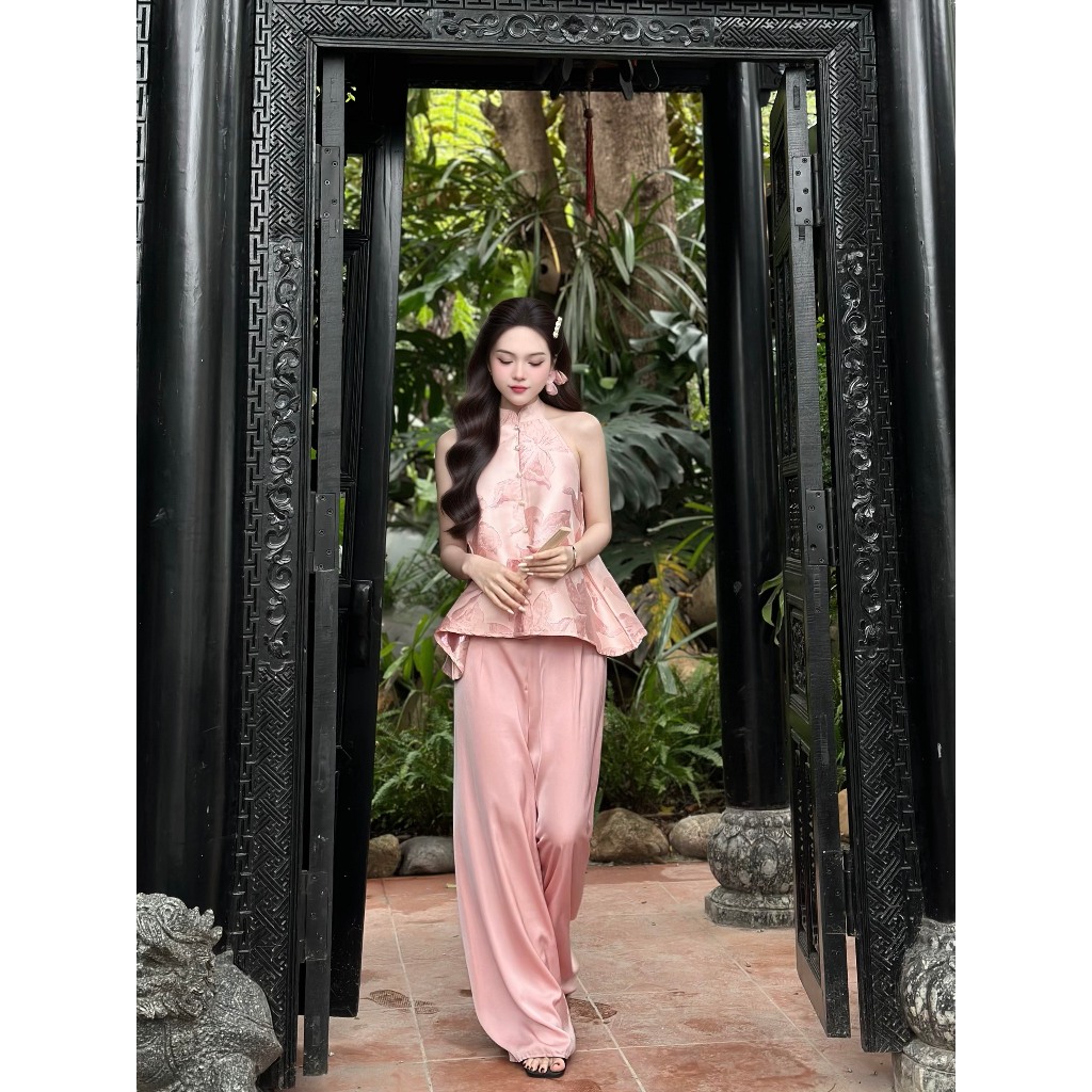Set áo yếm gấm hàng cúc dọc quần lụa lưng chun Ảnh thật/Sẵn | Shopee ...