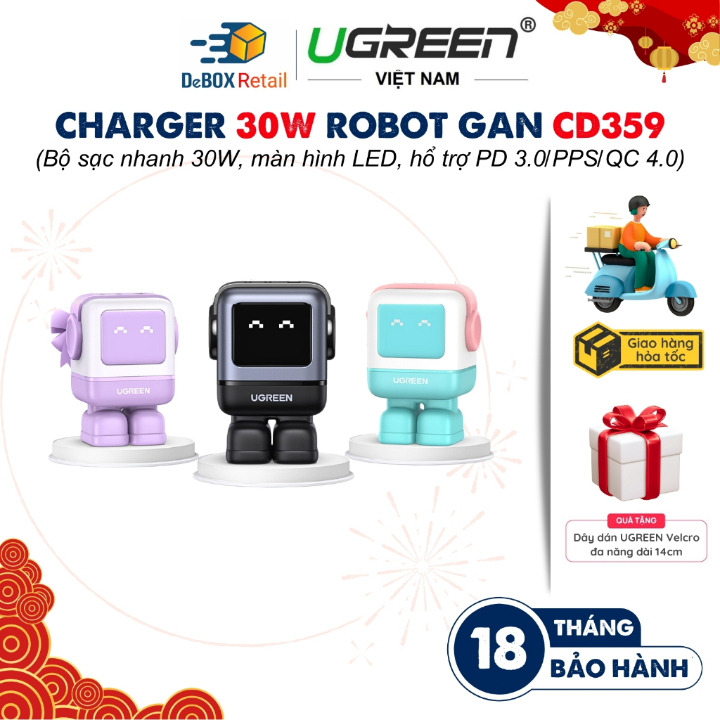 Củ sạc siêu nhanh UGREEN CD359 Nexode Robot GaN Mini 30W, LED màn hình ...