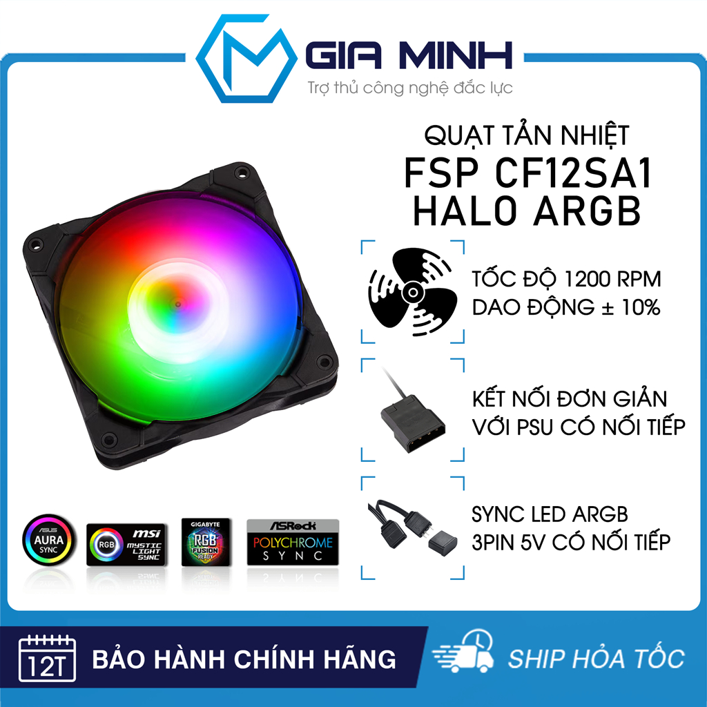 Quạt Tản Nhiệt FSP HALO ARGB CF12SA1 - Không Cần Hub - Sync Led 3Pin 5V ...
