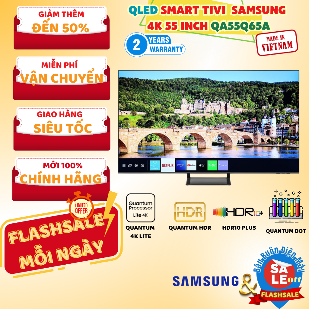 55Q60A Smart Tivi QLED 4K 55 inch Samsung QA55Q65A, Dual LED, Quantum Dot, Quantum HDR, HDR10 ...