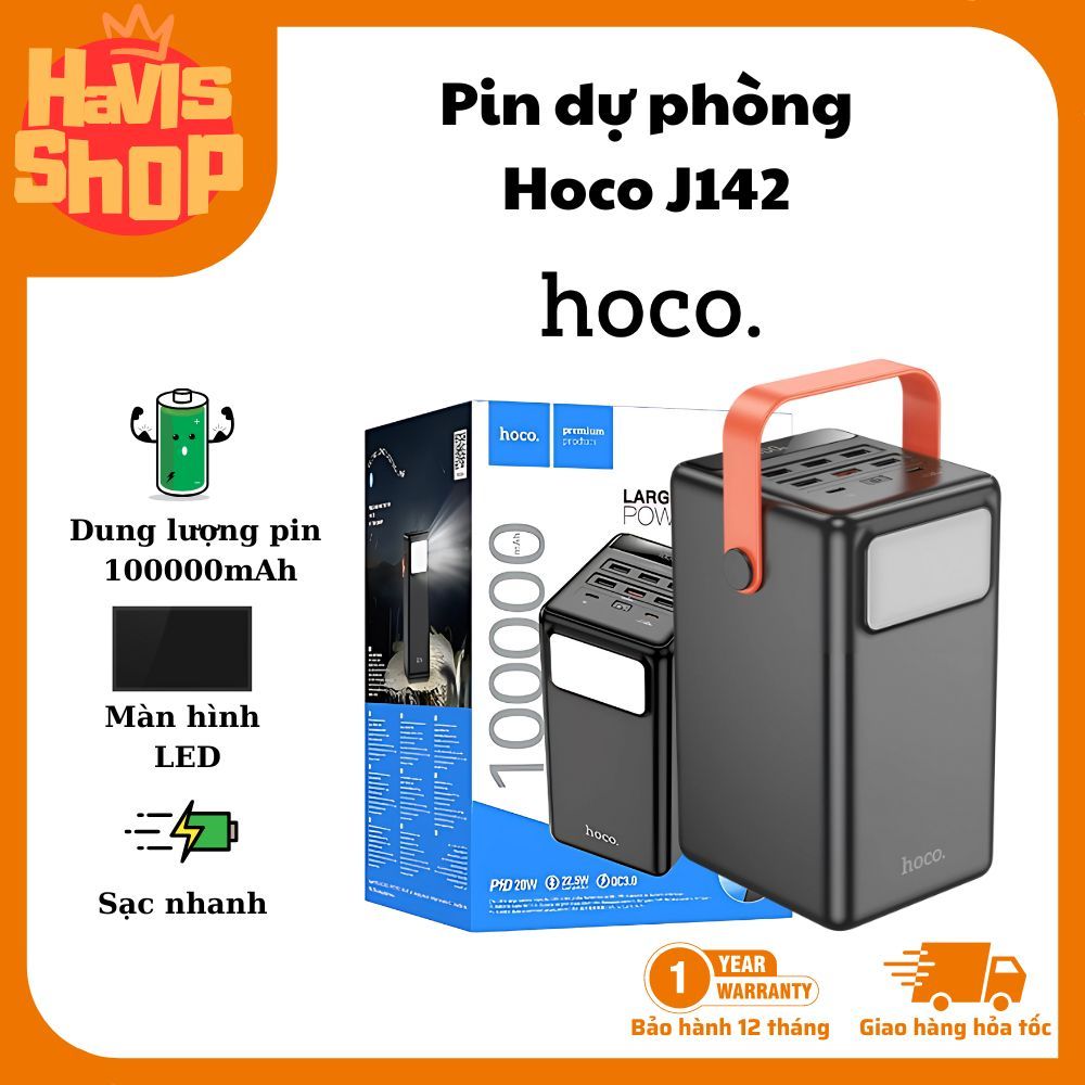 Pin dự phòng Hoco J142 - Dung lượng pin 100000mAh - Màn hình LED - Vỏ ...