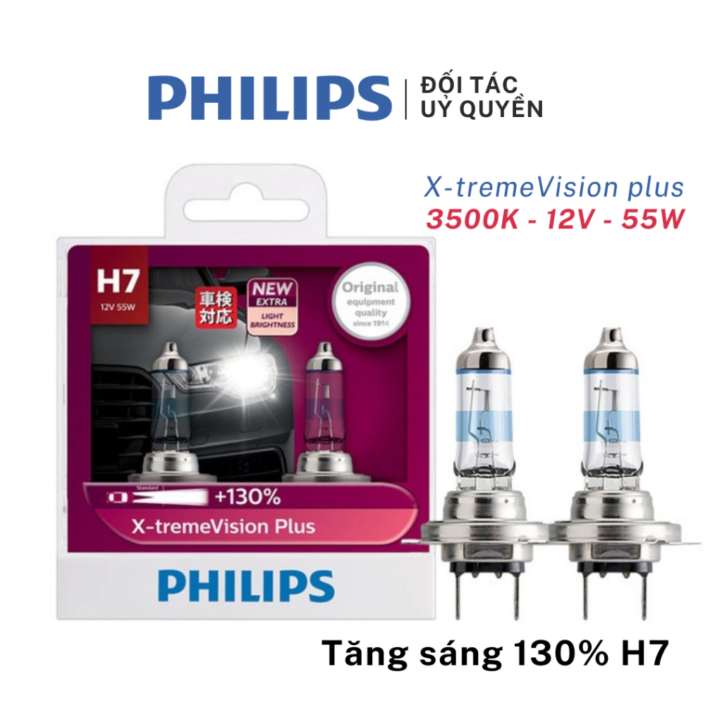 Bóng đèn xe hơi Philips H7 X-tremeVision plus tăng sáng 130% 3500K 12V 55W | Shopee Việt Nam