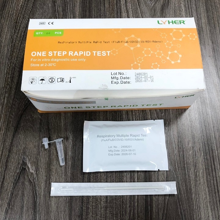 Bộ kit test cúm A/B nhanh 5 trong 1 LYHER (CO.V.I.D-19/RSV/Adeno/FLU A ...