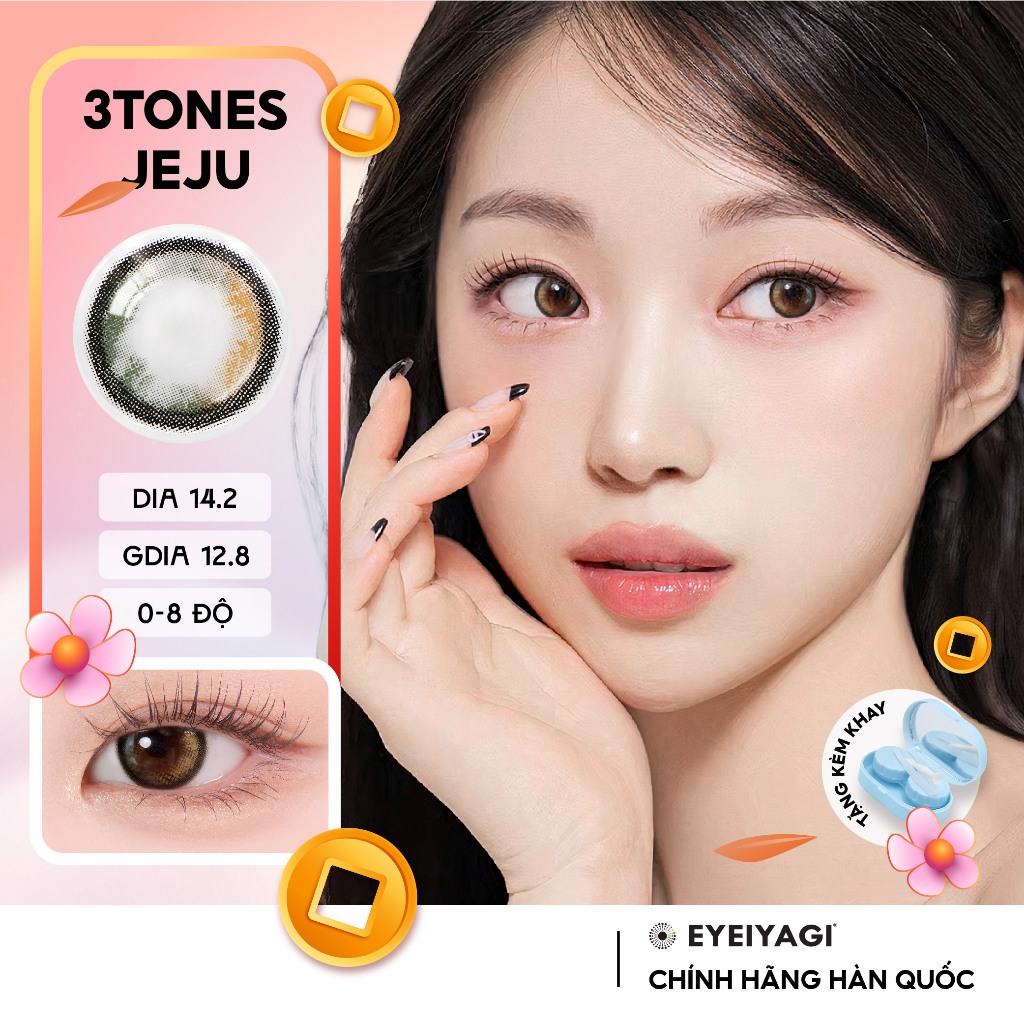 Kính áp tròng EYEIYAGI 3-tones Jeju lens giãn tròng 14.2mm lens cận 3 ...